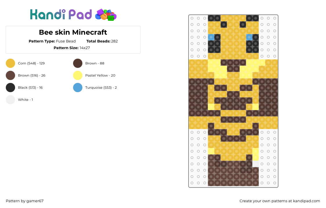 Bee skin Minecraft Fuse Bead Pattern - Kandi Pad | Kandi Patterns, Fuse ...