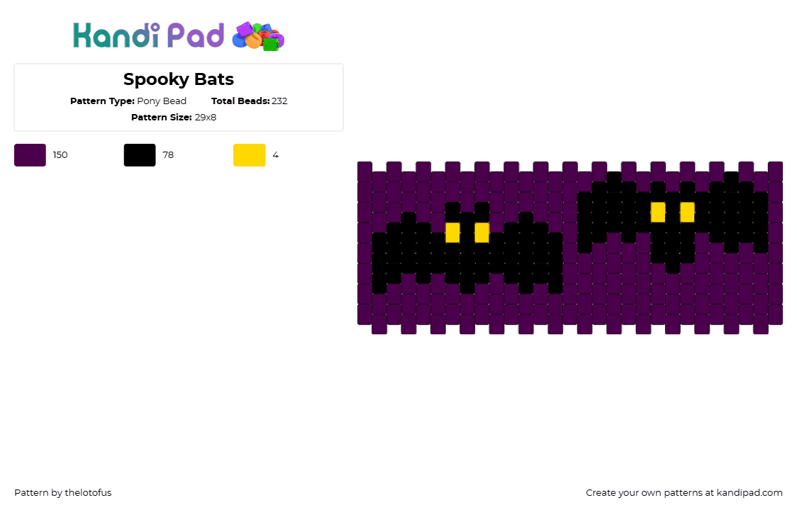 Spooky Bats Pony Bead Pattern - Kandi Pad | Kandi Patterns, Fuse Bead ...