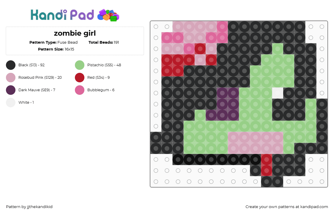 Zombie girl Fuse Bead Pattern - Kandi Pad | Kandi Patterns, Fuse Bead ...
