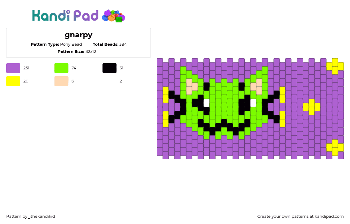 Gnarpy Pony Bead Pattern - Kandi Pad | Kandi Patterns, Fuse Bead ...