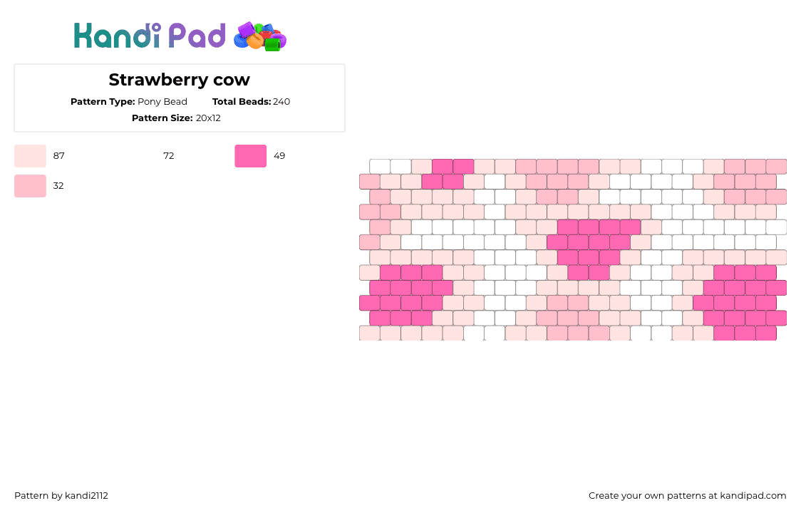 Strawberry cow Pony Bead Pattern - Kandi Pad | Kandi Patterns, Fuse ...