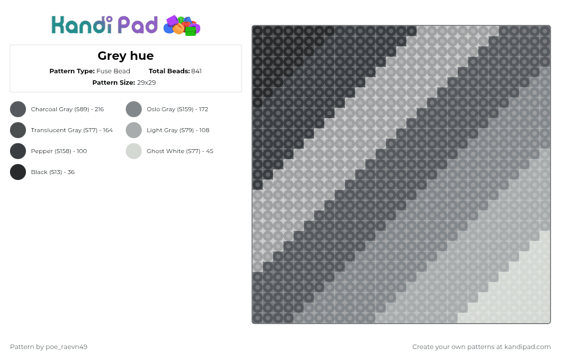 Grey hue Fuse Bead Pattern - Kandi Pad | Kandi Patterns, Fuse Bead ...