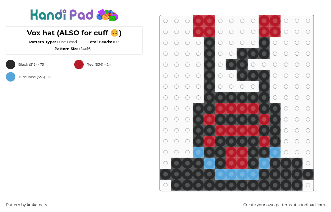 Vox hat (ALSO for cuff 😔) Fuse Bead Pattern - Kandi Pad | Kandi ...