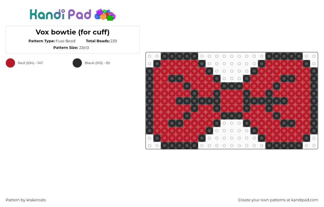 Vox bowtie (for cuff) Fuse Bead Pattern - Kandi Pad | Kandi Patterns ...
