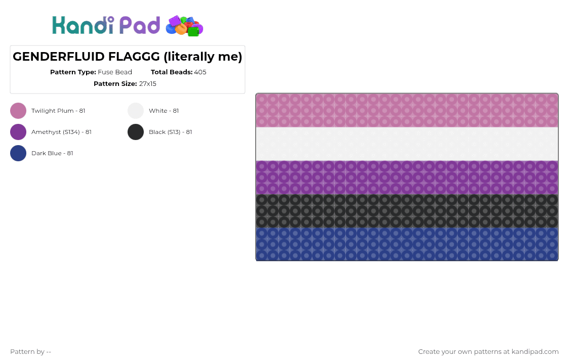 GENDERFLUID FLAGGG (literally me) Fuse Bead Pattern - Kandi Pad | Kandi ...