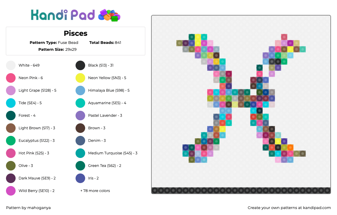Pisces Fuse Bead Pattern - Kandi Pad | Kandi Patterns, Fuse Bead ...