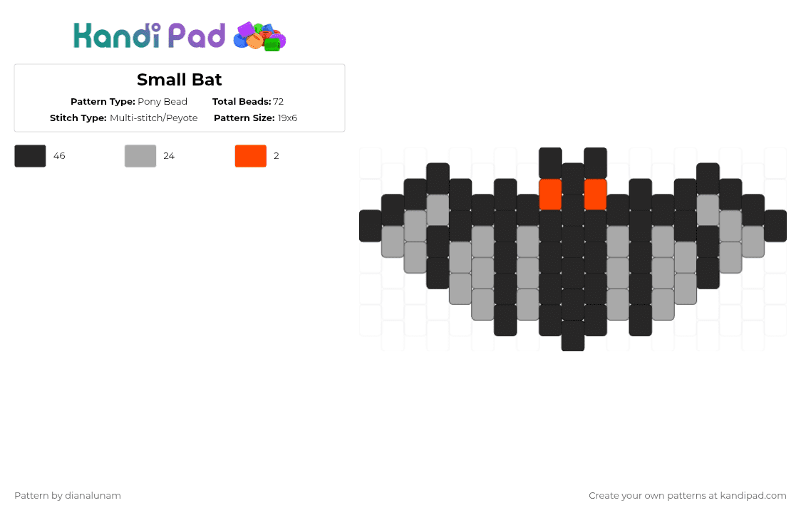 Small Bat Pony Bead Pattern - Kandi Pad | Kandi Patterns, Fuse Bead ...
