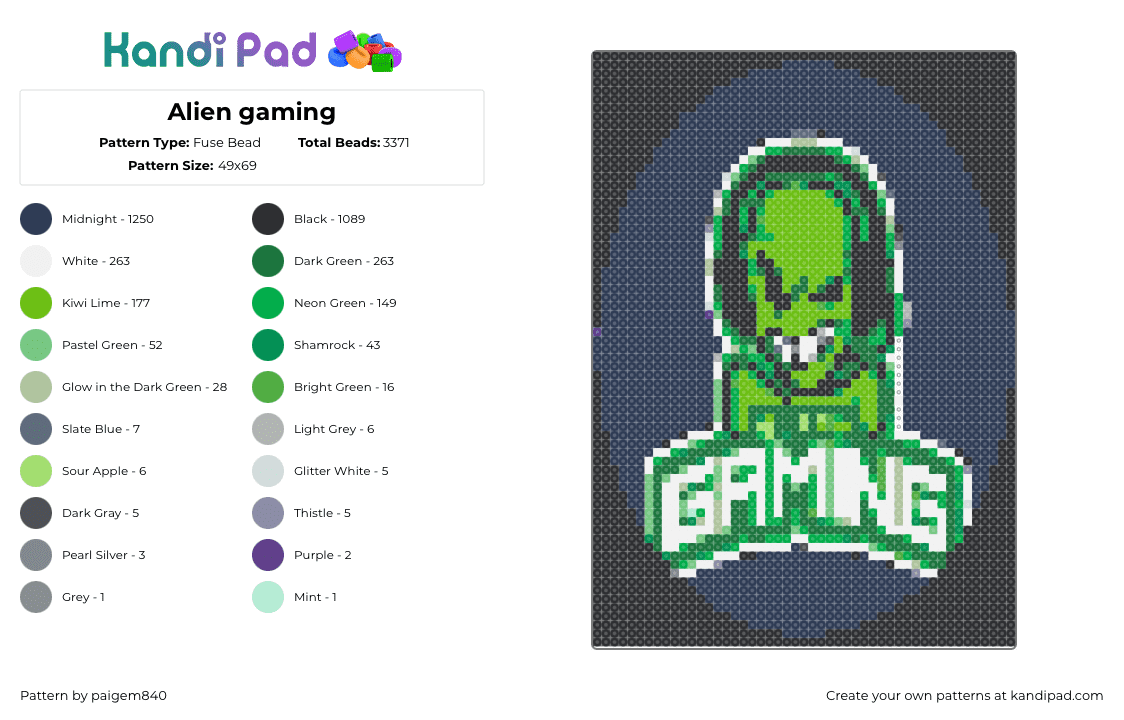 Alien gaming Fuse Bead Pattern - Kandi Pad | Kandi Patterns, Fuse Bead ...