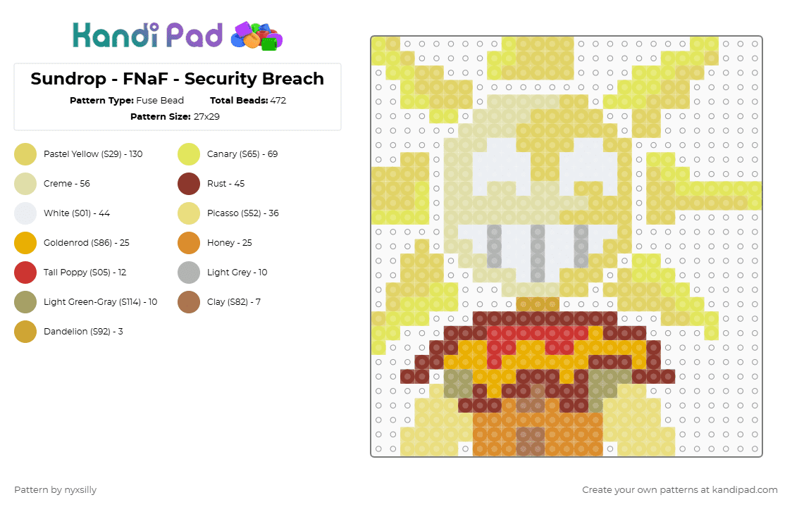 Sundrop - FNaF - Security Breach Fuse Bead Pattern - Kandi Pad | Kandi ...