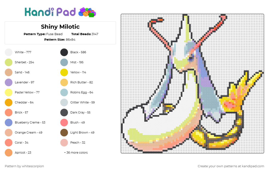 Shiny Milotic Fuse Bead Pattern - Kandi Pad | Kandi Patterns, Fuse Bead ...