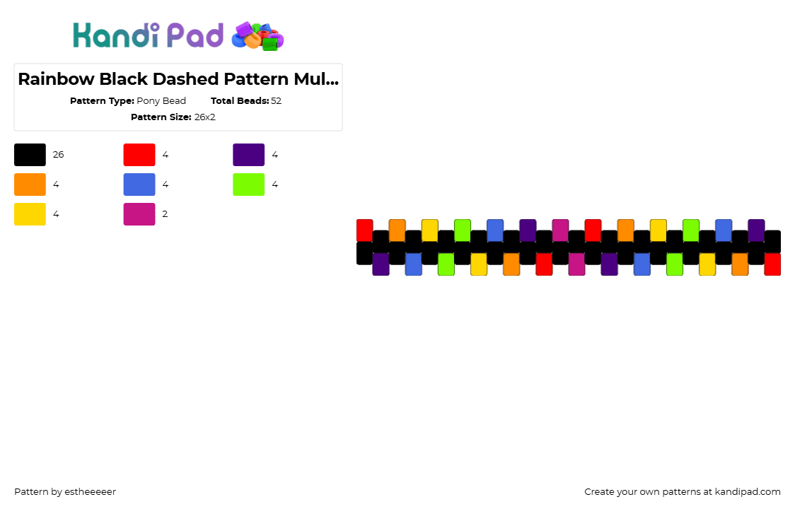 Rainbow Black Dashed Pattern Multistitch Small Pony Bead Pattern ...
