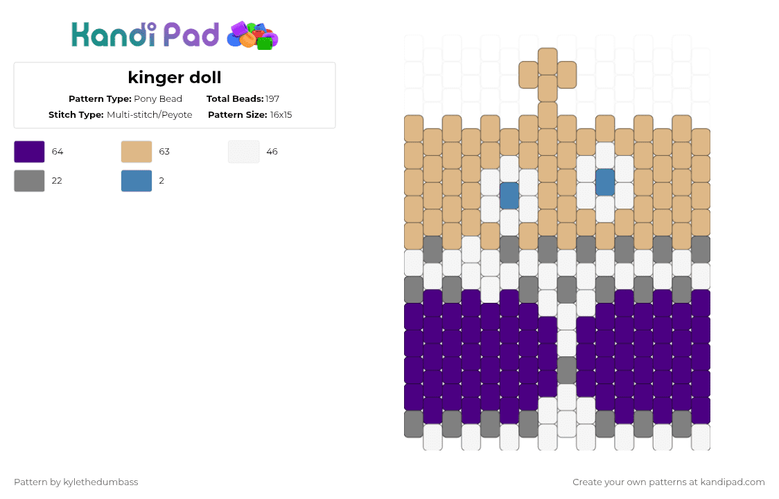 Kinger doll Pony Bead Pattern - Kandi Pad | Kandi Patterns, Fuse Bead ...