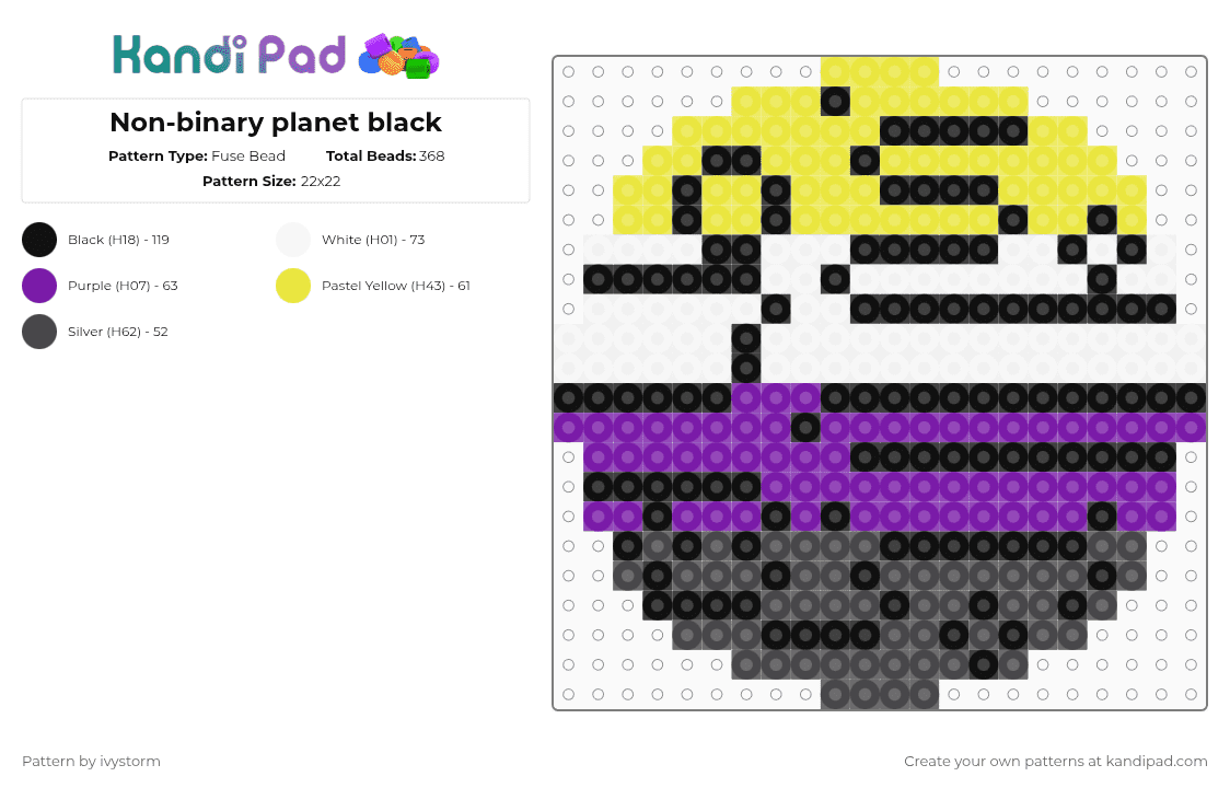 Non-binary planet black Fuse Bead Pattern - Kandi Pad | Kandi Patterns ...