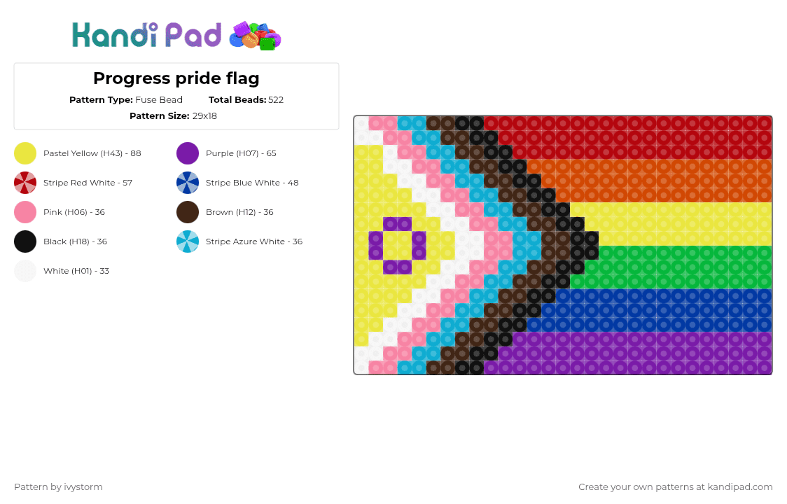 Progress pride flag Fuse Bead Pattern - Kandi Pad | Kandi Patterns ...