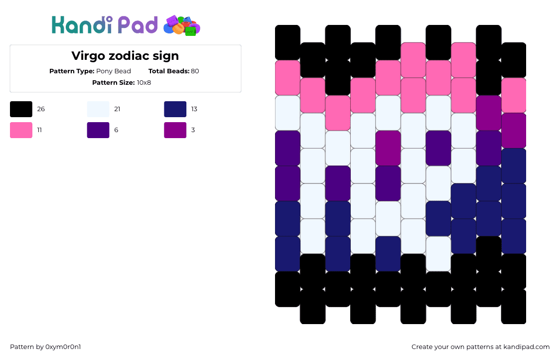 Virgo zodiac sign Pony Bead Pattern - Kandi Pad | Kandi Patterns, Fuse ...