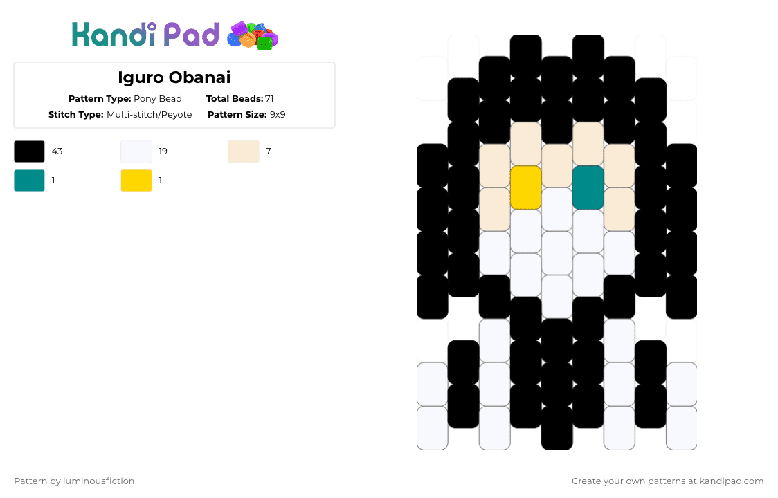 Iguro Obanai Pony Bead Pattern - Kandi Pad | Kandi Patterns, Fuse Bead ...