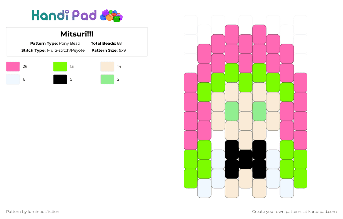 Mitsuri!!! Pony Bead Pattern - Kandi Pad | Kandi Patterns, Fuse Bead ...