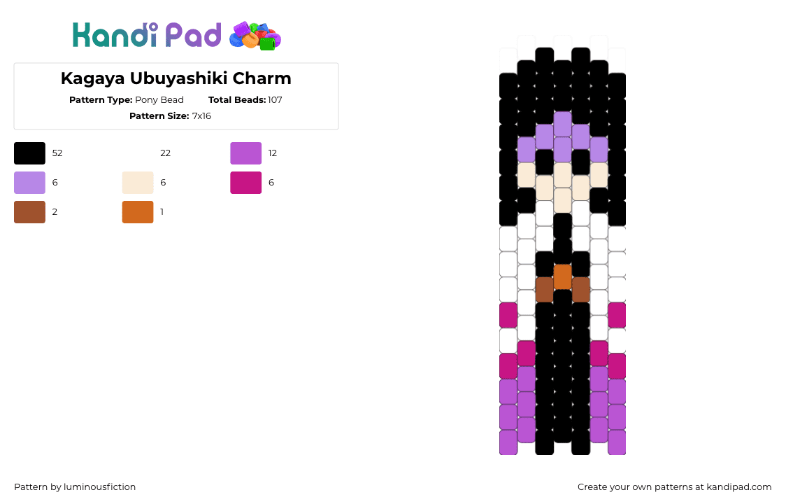 Kagaya Ubuyashiki Charm Pony Bead Pattern - Kandi Pad | Kandi Patterns ...