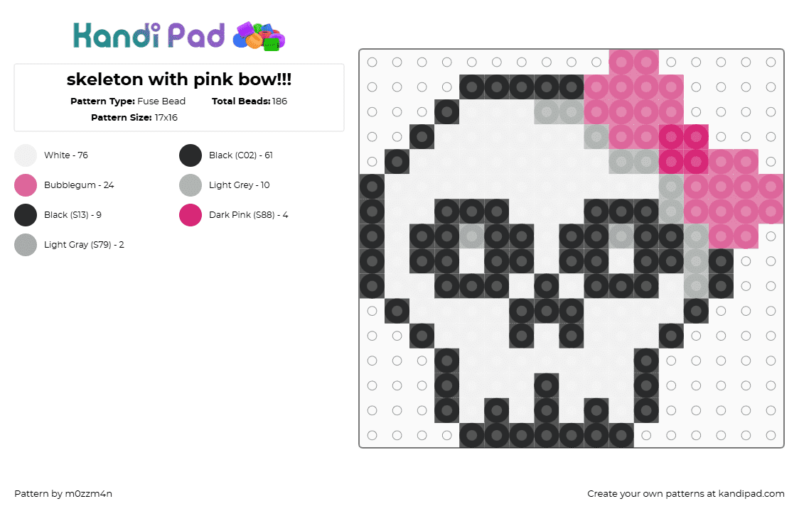 Skeleton with pink bow!!! Fuse Bead Pattern - Kandi Pad | Kandi ...