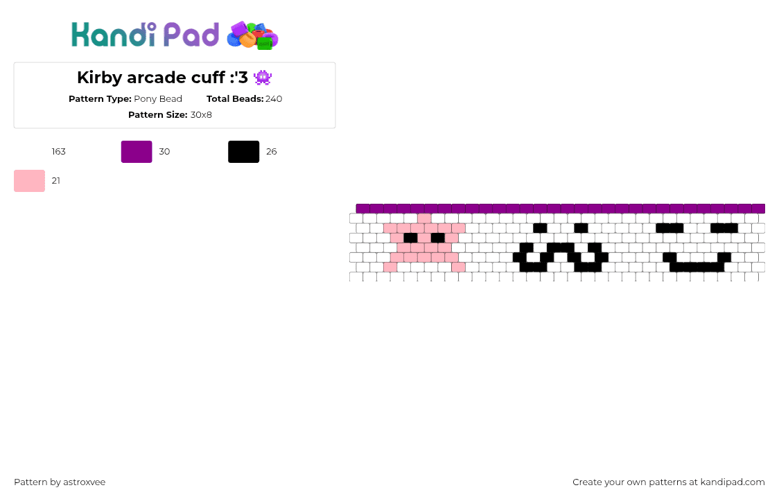 Kirby arcade cuff :'3 👾 Pony Bead Pattern - Kandi Pad | Kandi Patterns ...
