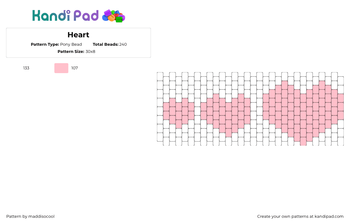 Heart Pony Bead Pattern - Kandi Pad | Kandi Patterns, Fuse Bead ...