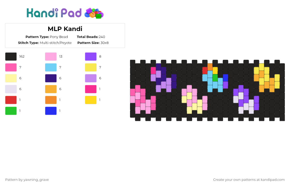 MLP Kandi Pony Bead Pattern - Kandi Pad | Kandi Patterns, Fuse Bead ...