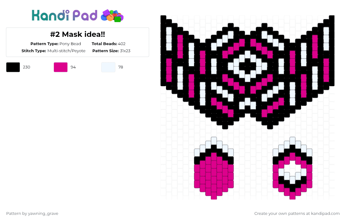 #2 Mask idea!! Pony Bead Pattern - Kandi Pad | Kandi Patterns, Fuse ...