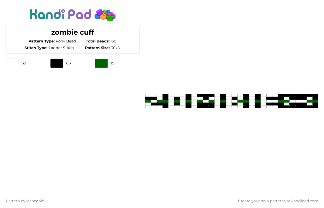 Zombie cuff Pony Bead Pattern - Kandi Pad | Kandi Patterns, Fuse Bead ...