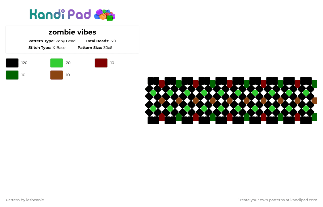 Zombie vibes Pony Bead Pattern - Kandi Pad | Kandi Patterns, Fuse Bead ...