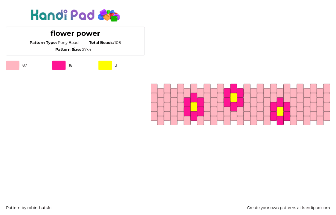 Flower power Pony Bead Pattern - Kandi Pad | Kandi Patterns, Fuse Bead ...