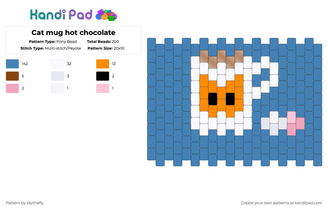 Cat mug hot chocolate Pony Bead Pattern - Kandi Pad | Kandi Patterns ...