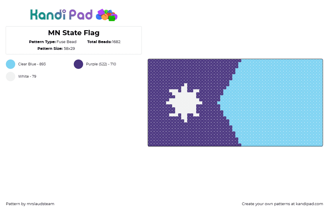 MN State Flag Fuse Bead Pattern - Kandi Pad | Kandi Patterns, Fuse Bead ...