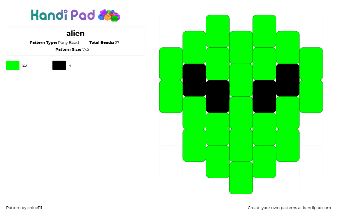 Alien Pony Bead Pattern - Kandi Pad | Kandi Patterns, Fuse Bead ...