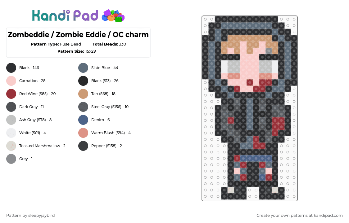Zombeddie / Zombie Eddie / OC charm Fuse Bead Pattern - Kandi Pad ...