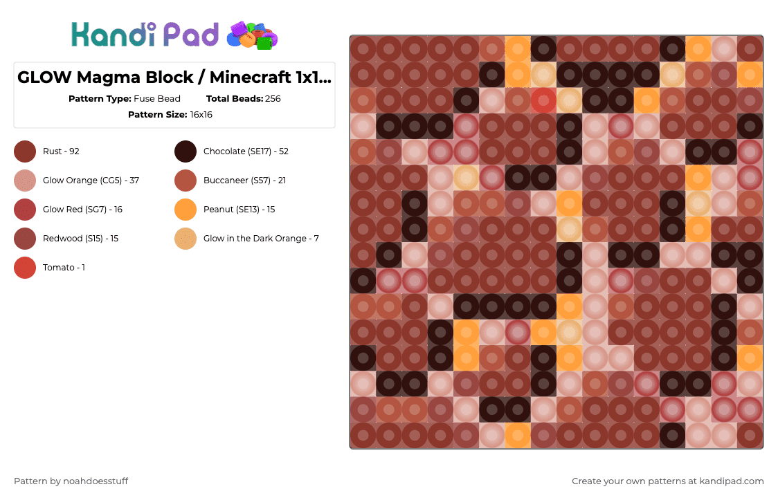 GLOW Magma Block / Minecraft 1x1 block texture Fuse Bead Pattern ...