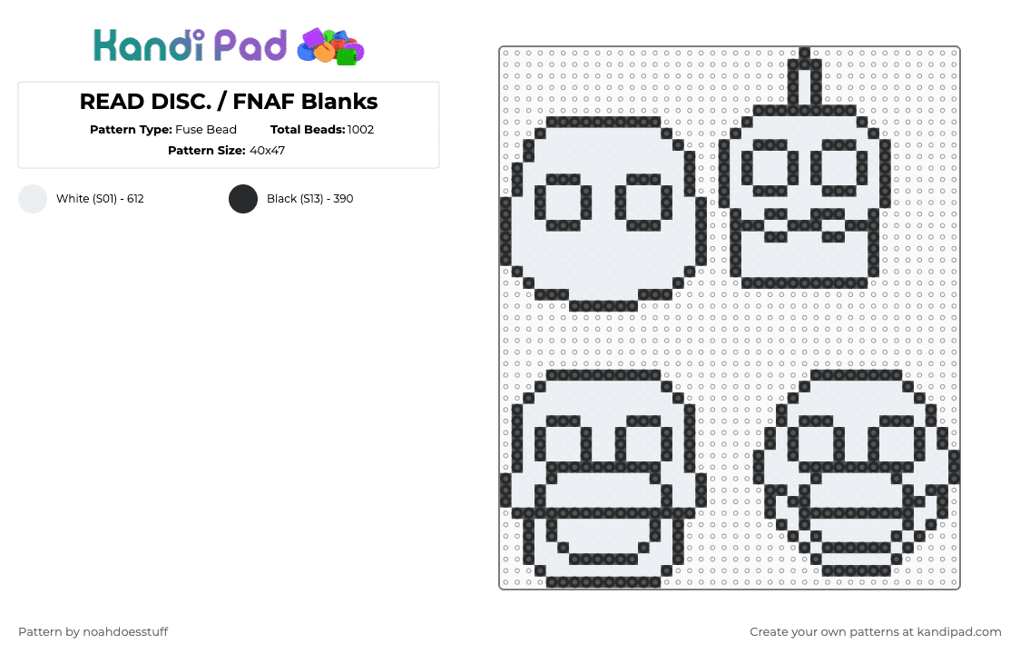 READ DISC. / FNAF Blanks Fuse Bead Pattern - Kandi Pad | Kandi Patterns ...