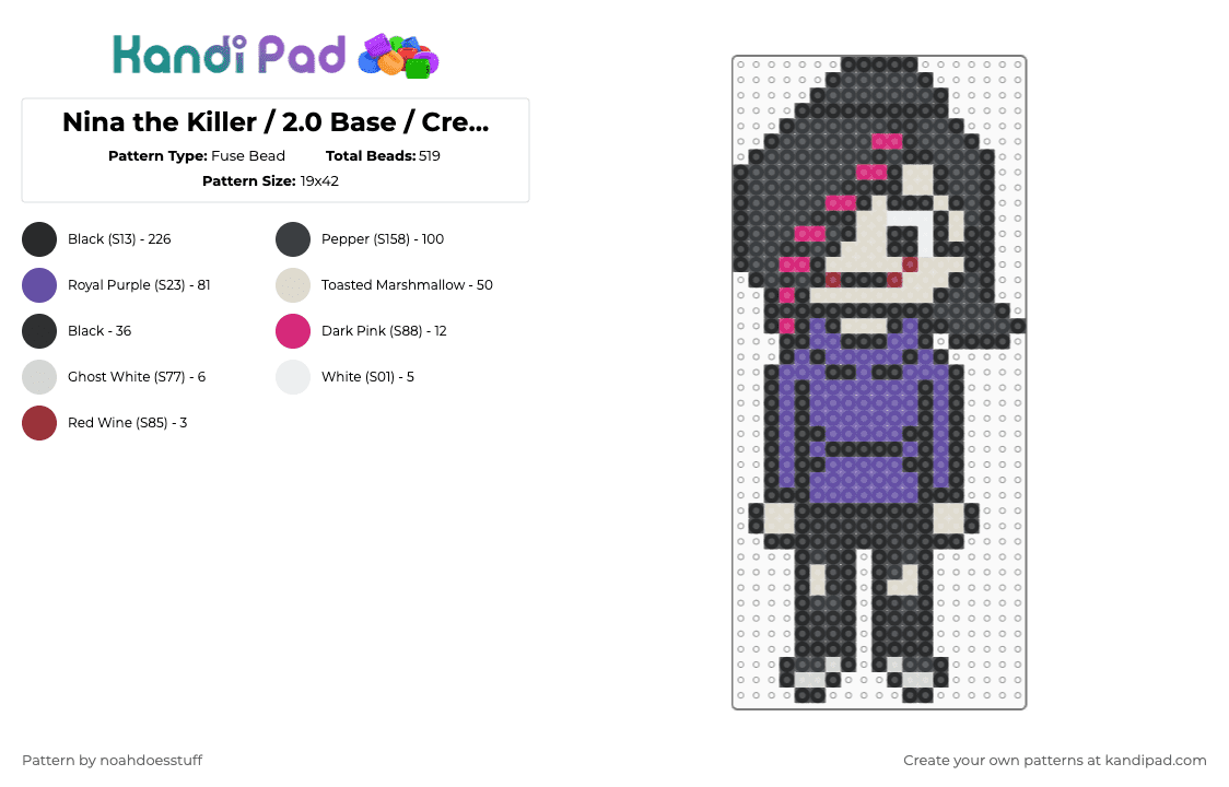 Nina the Killer / 2.0 Base / Creepypasta Fuse Bead Pattern - Kandi Pad ...