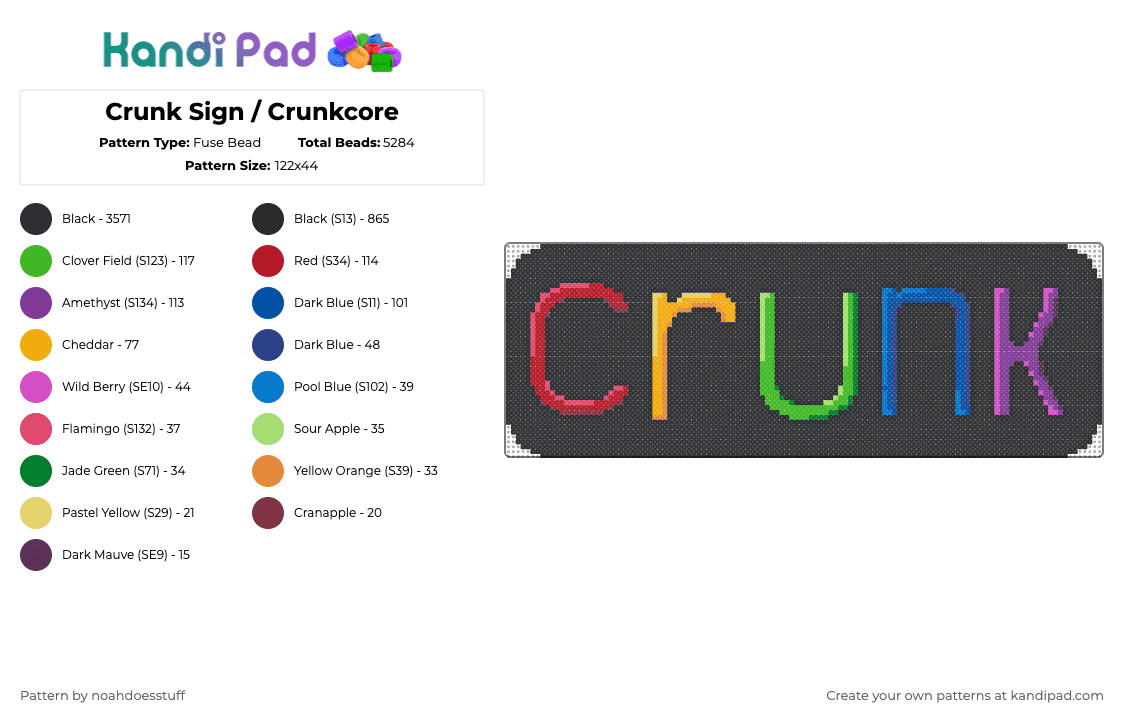 Crunk Sign / Crunkcore Fuse Bead Pattern - Kandi Pad | Kandi Patterns ...