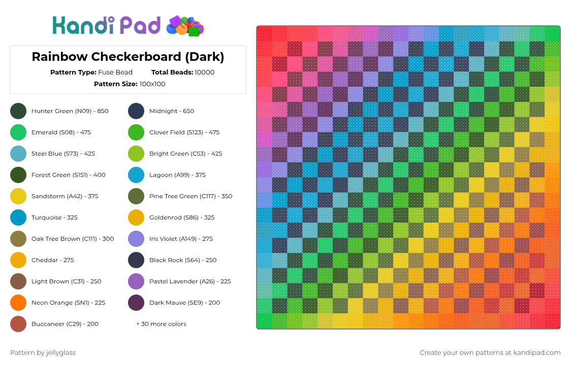 Rainbow Checkerboard (Dark) Fuse Bead Pattern - Kandi Pad | Kandi ...