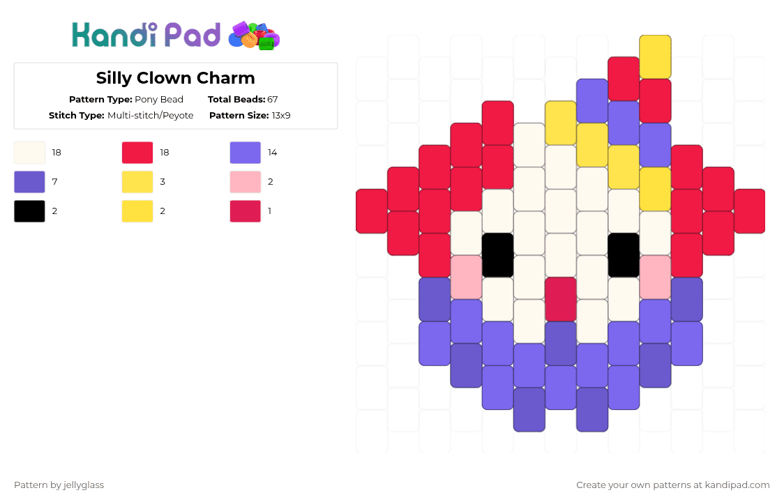 Silly Clown Charm Pony Bead Pattern - Kandi Pad | Kandi Patterns, Fuse ...