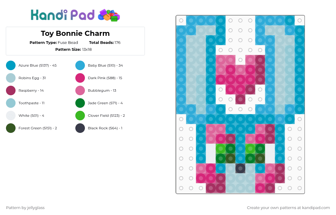 Toy Bonnie Charm Fuse Bead Pattern - Kandi Pad | Kandi Patterns, Fuse ...