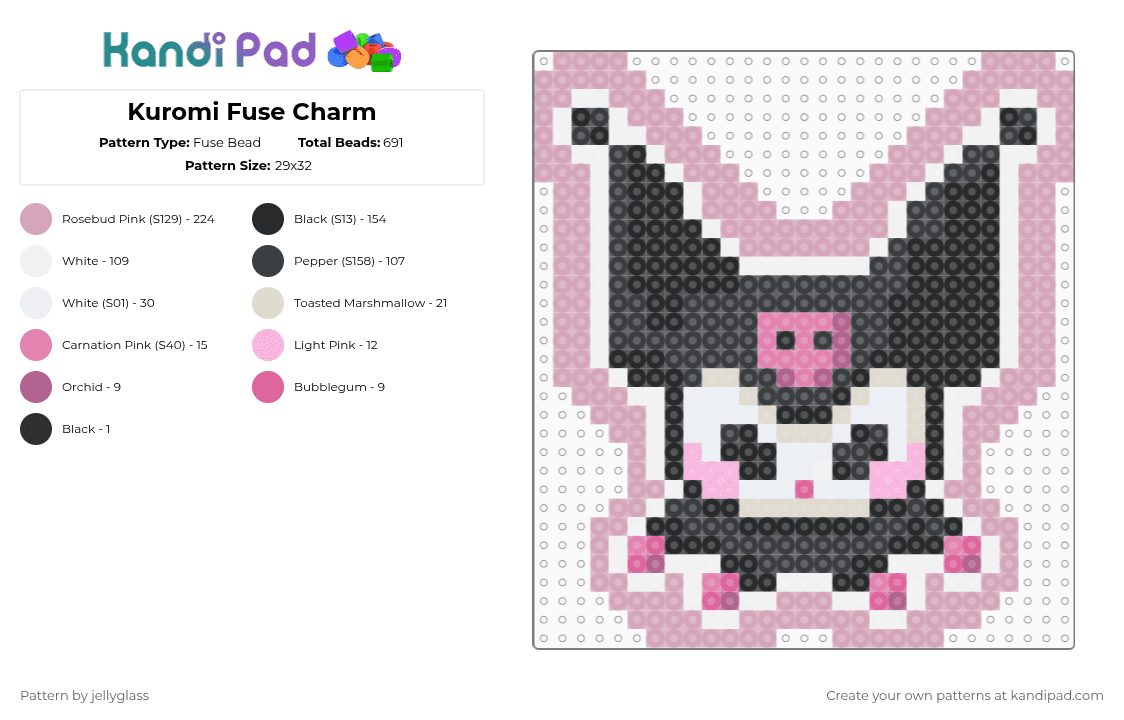 Kuromi Fuse Charm Fuse Bead Pattern - Kandi Pad | Kandi Patterns, Fuse ...