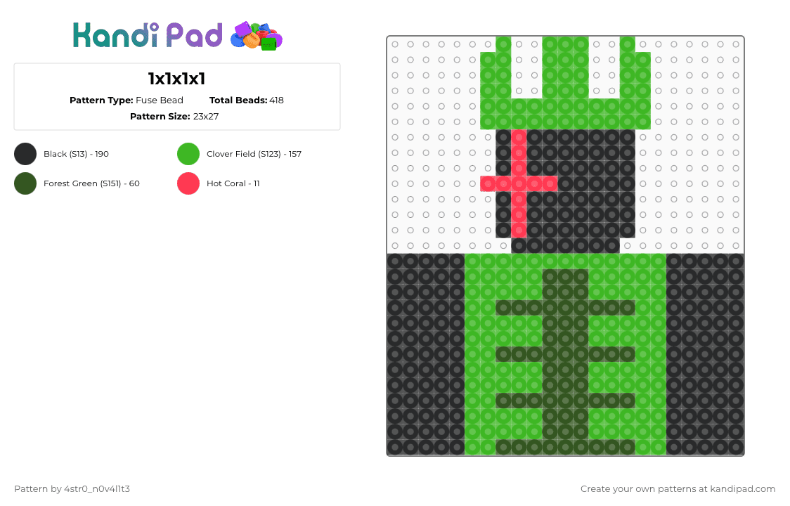1x1x1x1 Fuse Bead Pattern - Kandi Pad | Kandi Patterns, Fuse Bead ...