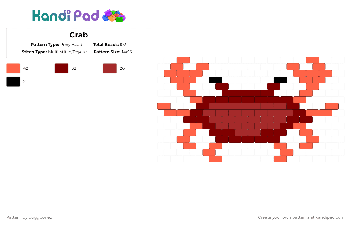 Crab Pony Bead Pattern - Kandi Pad | Kandi Patterns, Fuse Bead Patterns ...