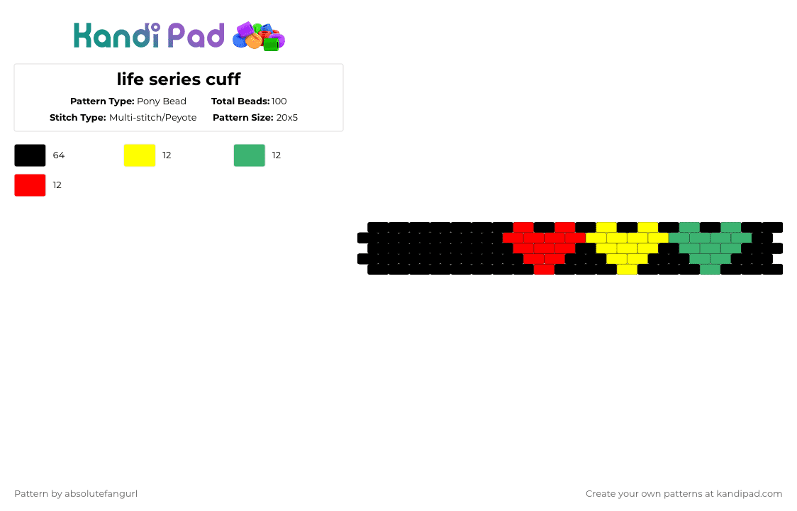 Life series cuff Pony Bead Pattern - Kandi Pad | Kandi Patterns, Fuse ...