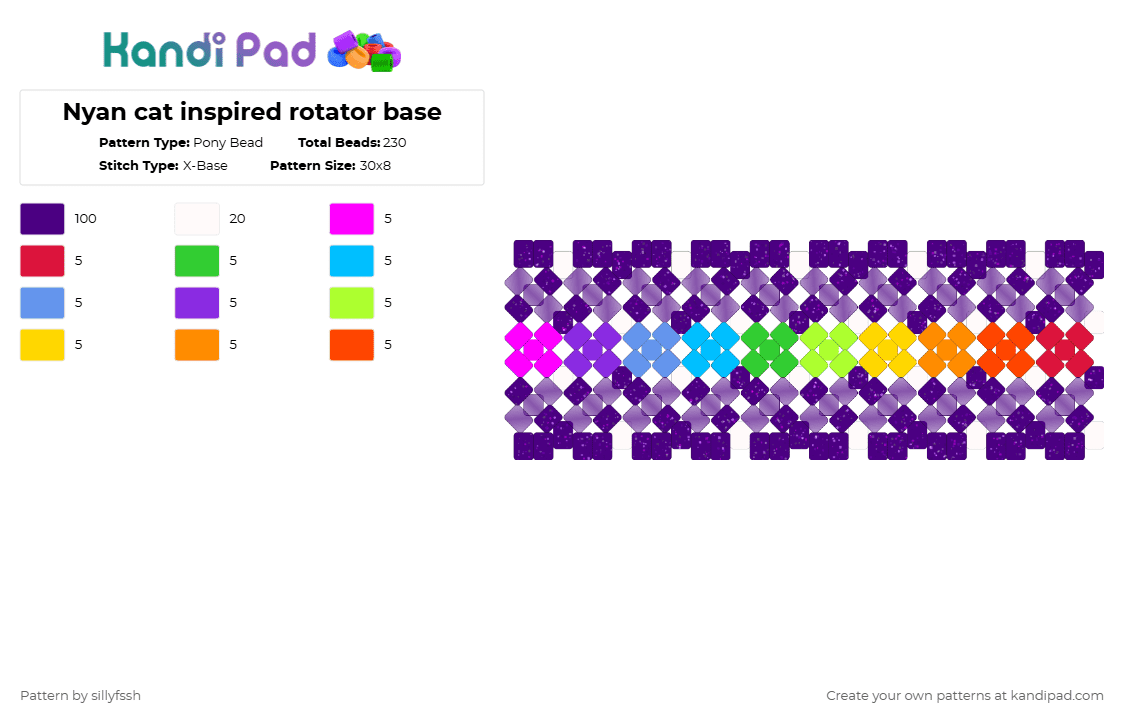Nyan cat inspired rotator base Pony Bead Pattern - Kandi Pad | Kandi ...