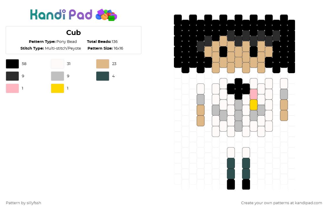 Cub Pony Bead Pattern - Kandi Pad | Kandi Patterns, Fuse Bead Patterns ...