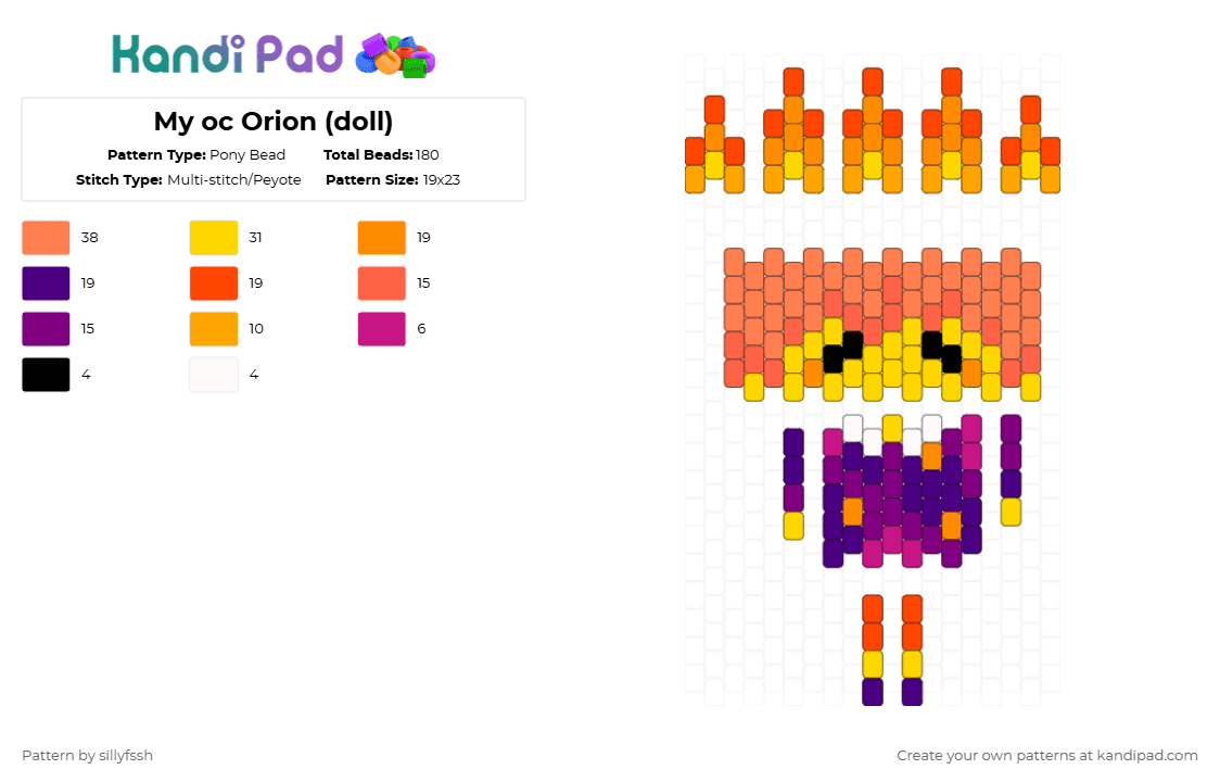 My oc Orion (doll) Pony Bead Pattern - Kandi Pad | Kandi Patterns, Fuse ...