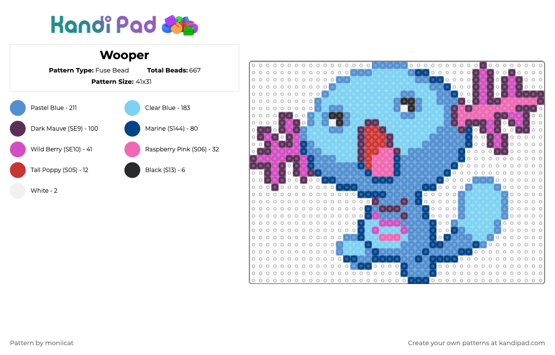 Wooper Fuse Bead Pattern - Kandi Pad | Kandi Patterns, Fuse Bead ...
