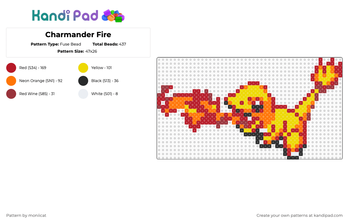 Charmander Fire Fuse Bead Pattern - Kandi Pad | Kandi Patterns, Fuse ...
